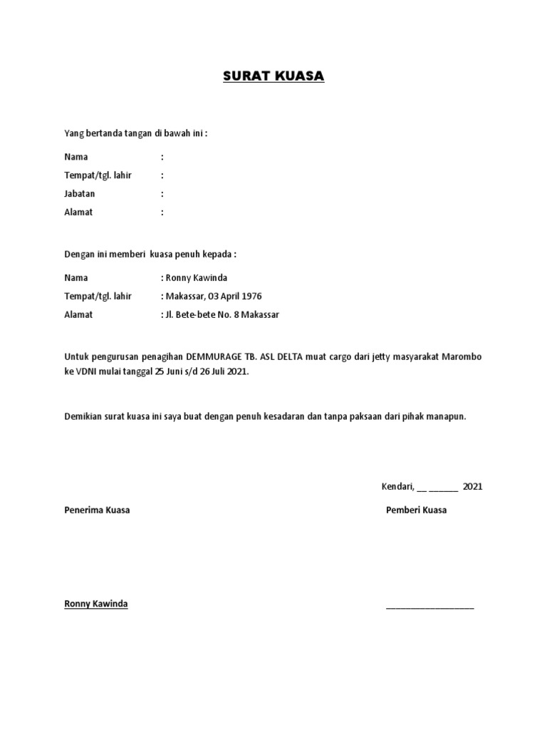 Form Surat Kuasa | PDF