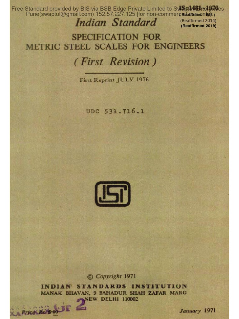 Specification for Metric Steel Scales | PDF | Length | Steel