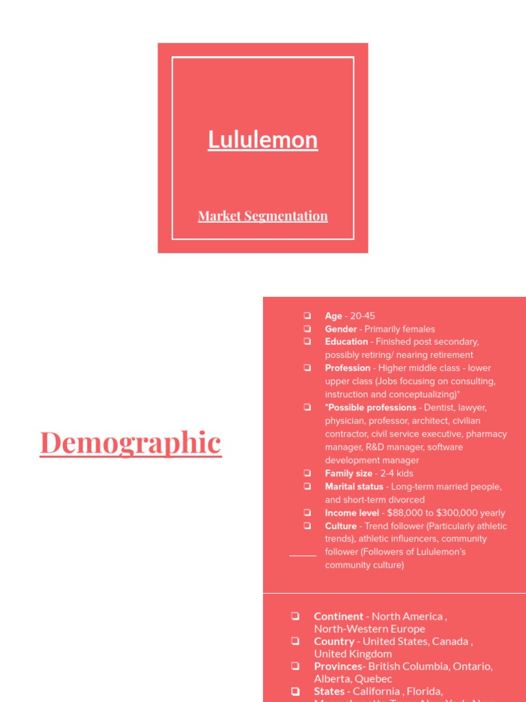 Lululemon - Target Market - Isabella Vergara | PDF | Market Segmentation