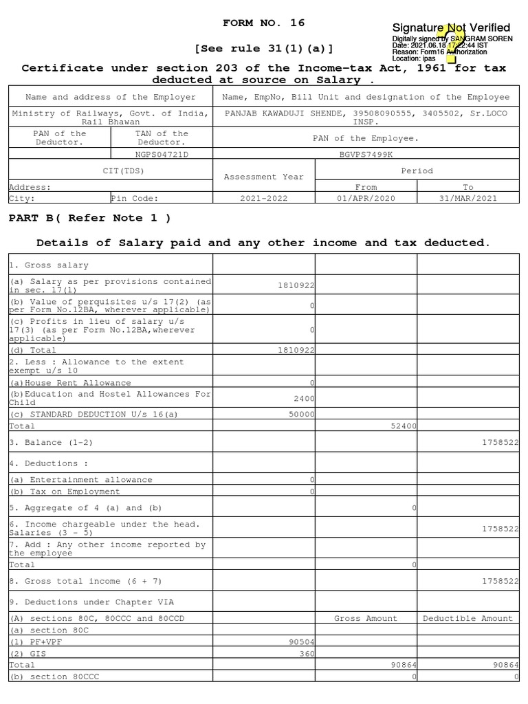 Form16 (2020-2021) | PDF | Tax Refund | Taxes