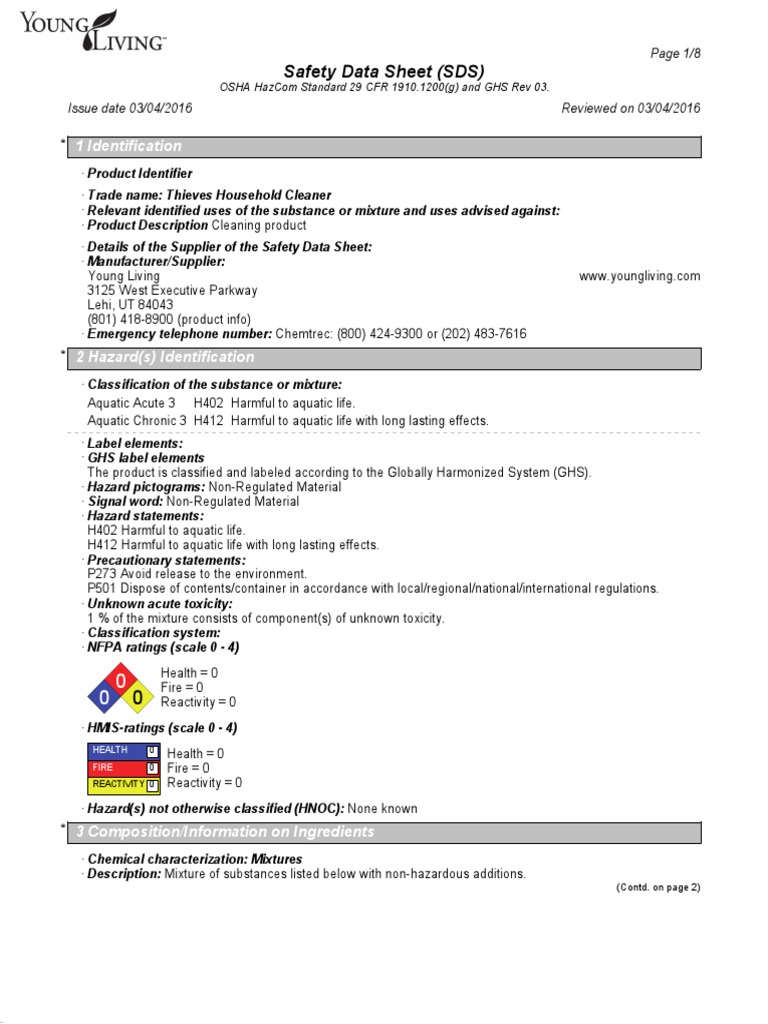 Safety Data Sheet (SDS) : 1 Identification | PDF | Dangerous Goods ...