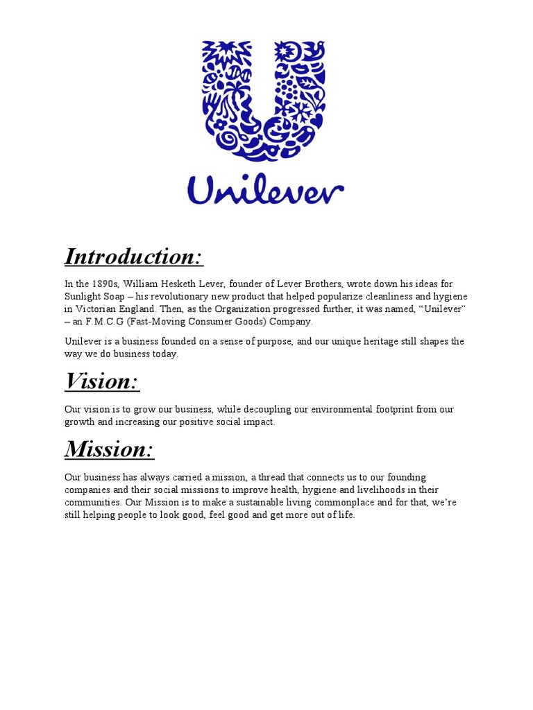 Unilever's Mission and Vision Statements | PDF | Foods | Sustainability