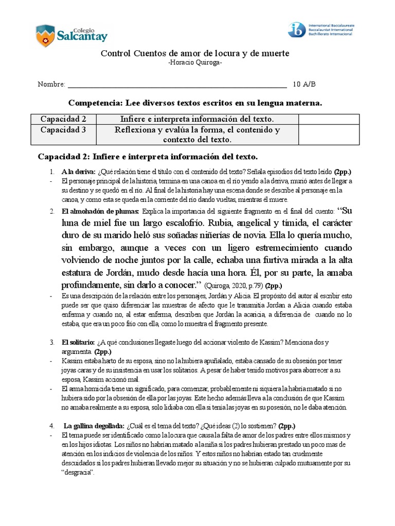 Análisis de cuentos de Horacio Quiroga | PDF | Amor