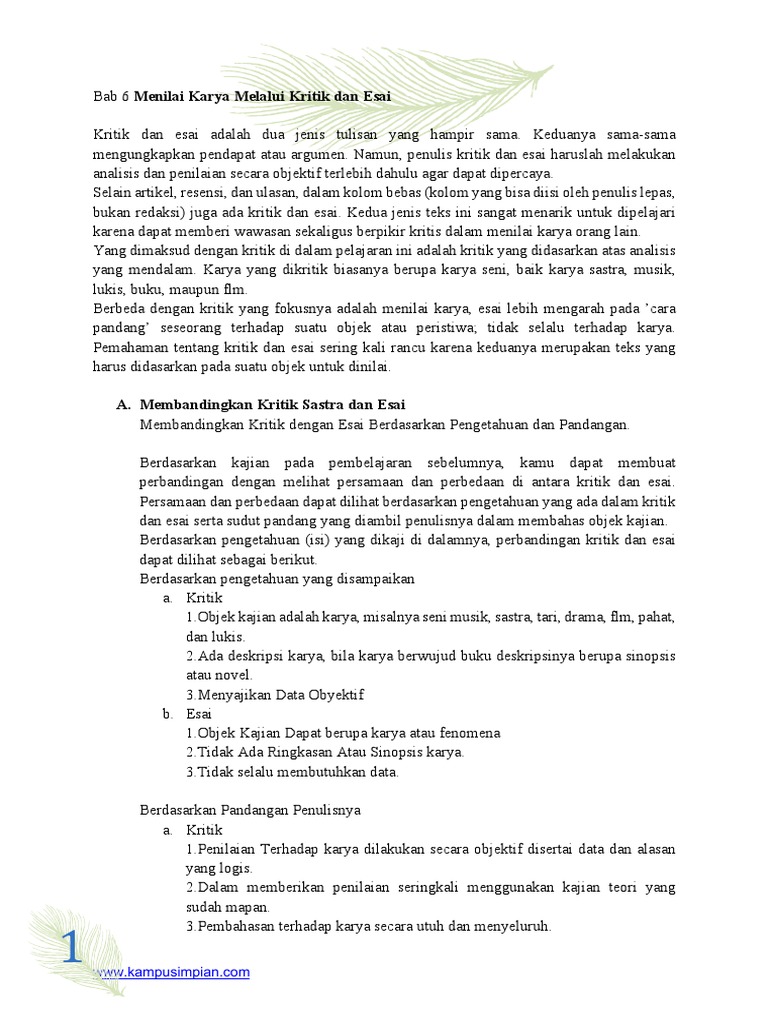 Kritik vs Esai: Analisis dan Perbandingan | PDF