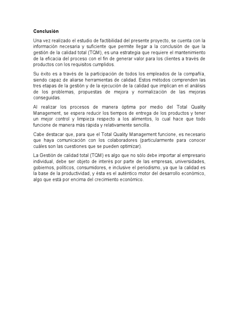 Conclusión Total Quality Management | PDF