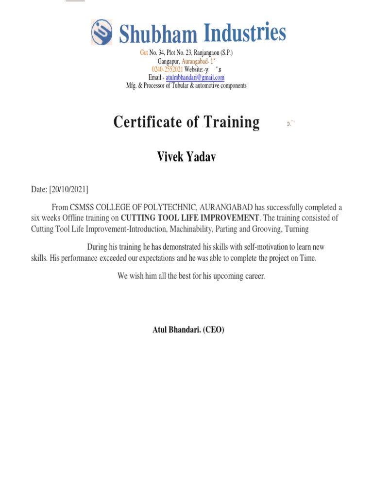 Industrial Traing Certificate | PDF | Technology & Engineering