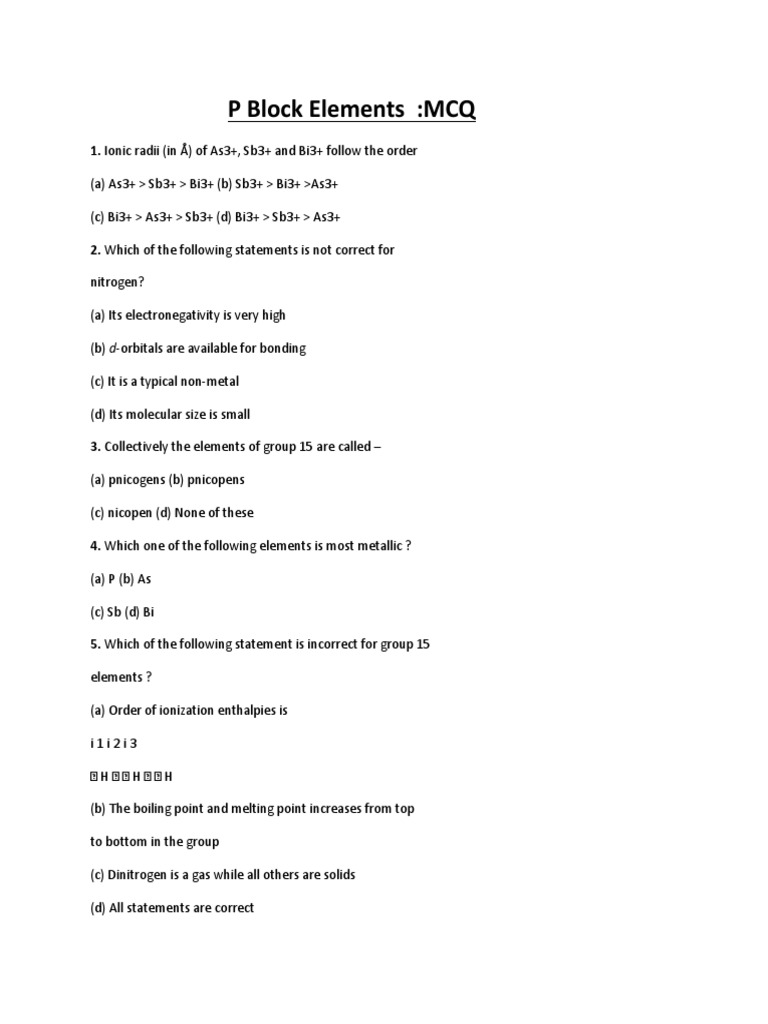 MCQ Type Questions | PDF | Chlorine | Argon