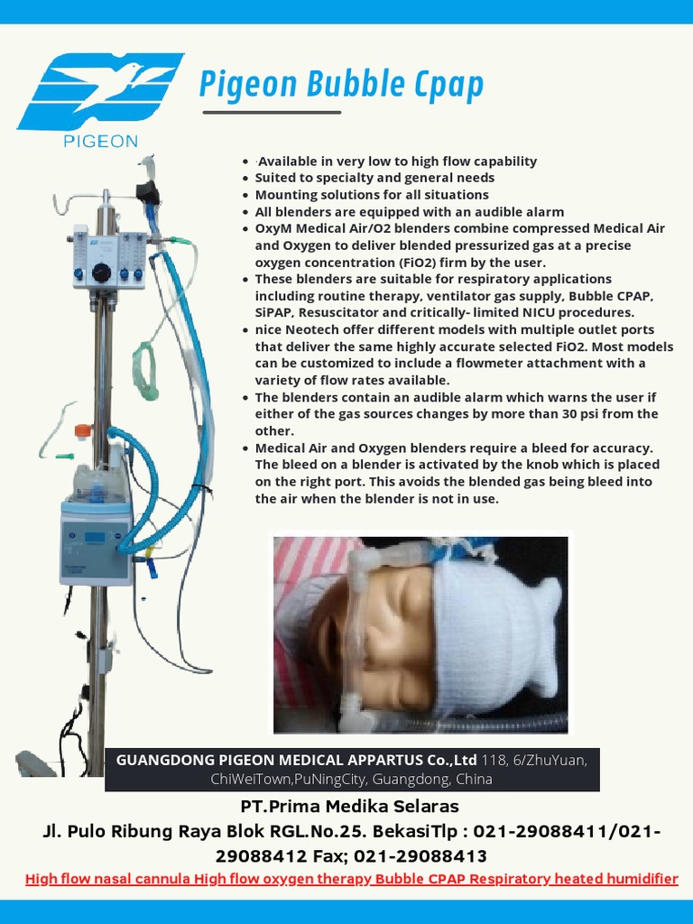 Pigeon Bubble CPAP Device: Specifications and Usage Guidelines for Neonatal and Infant Patients ...