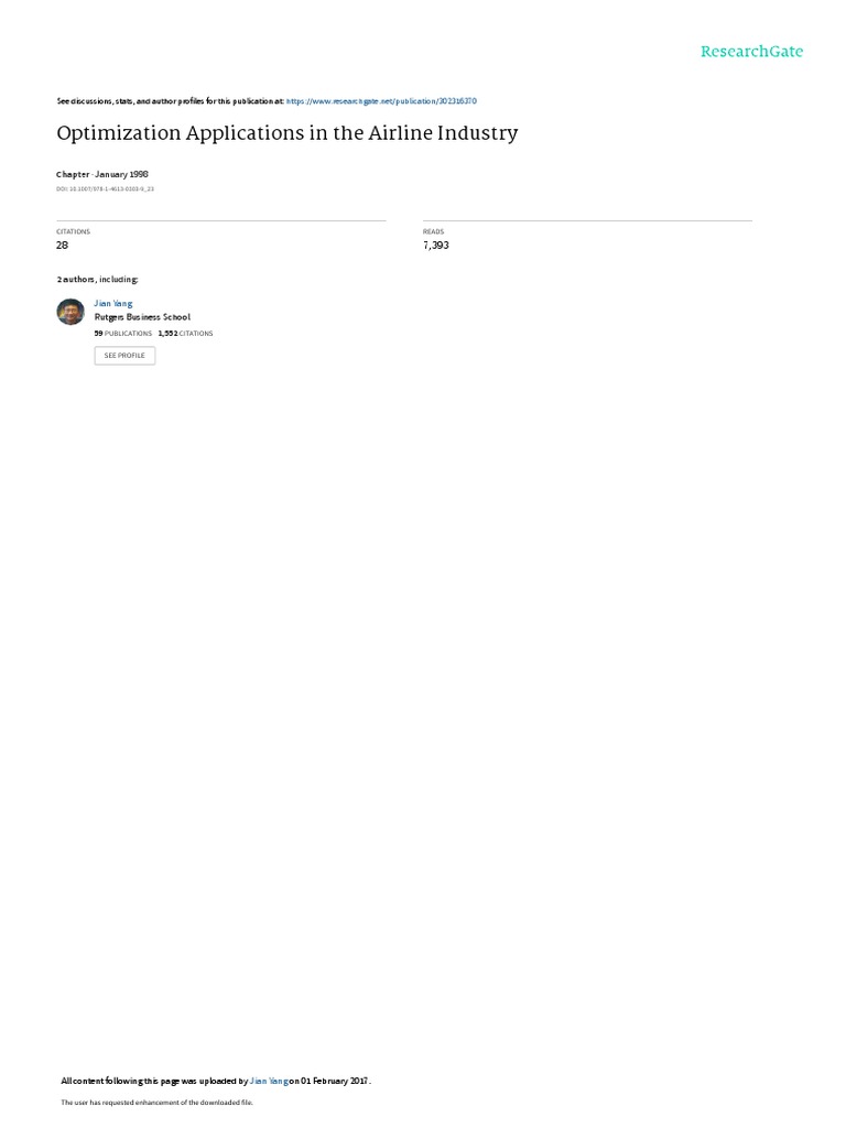 Optimization Applications in The Airline Industry: January 1998 | PDF ...