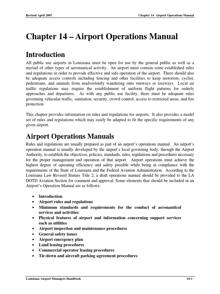 Airport Operations Manual Overview | PDF | Airport | Runway
