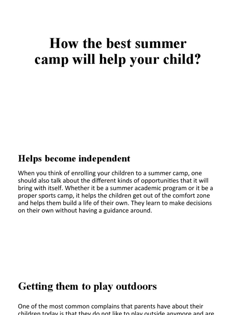 How The Best Summer Camp Will Help Your Child | PDF