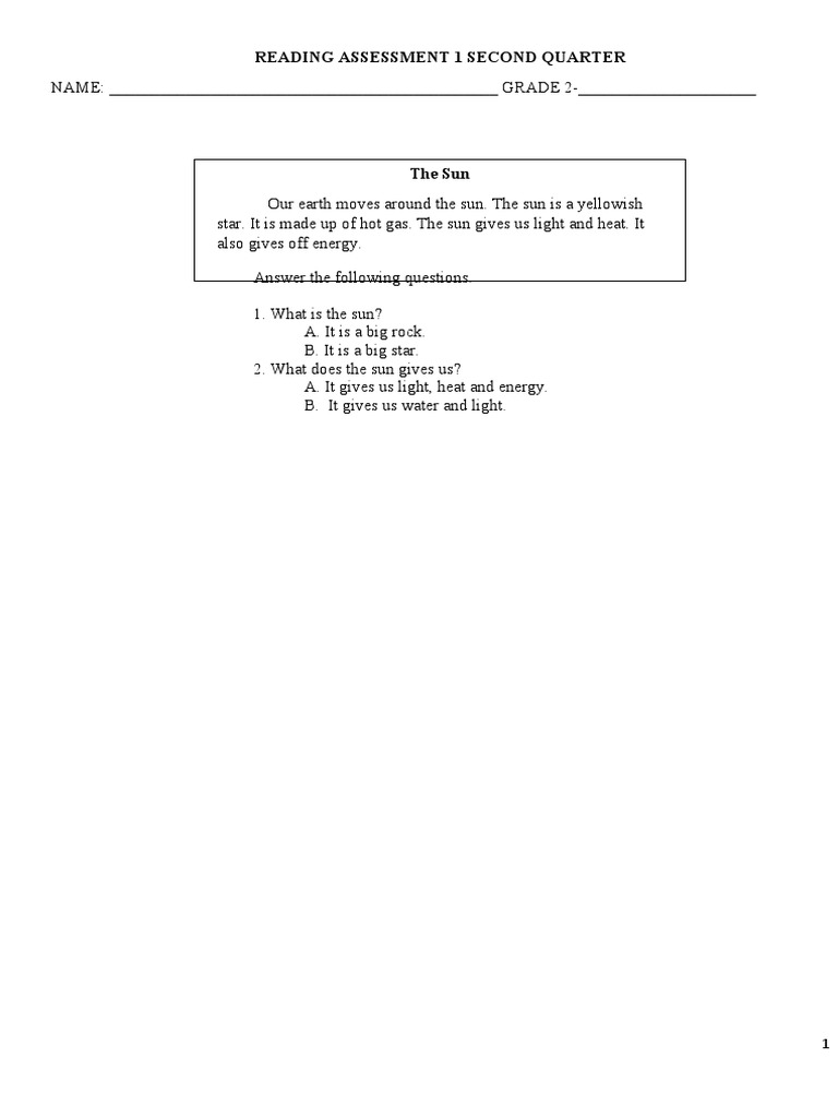 Reading Assessment 1 | PDF