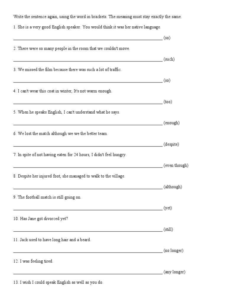 Linking Words Write The Sentence Again | PDF | Verb | Clause