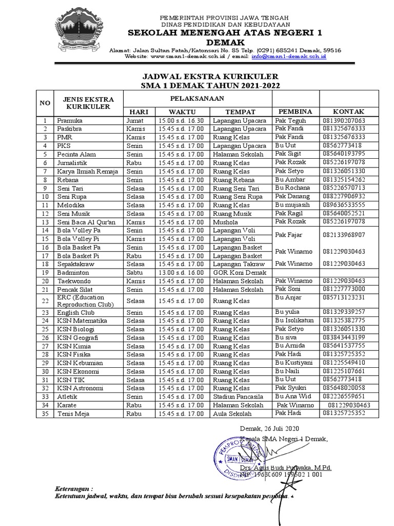 JADWAL EKSTRA SMAN1 | PDF