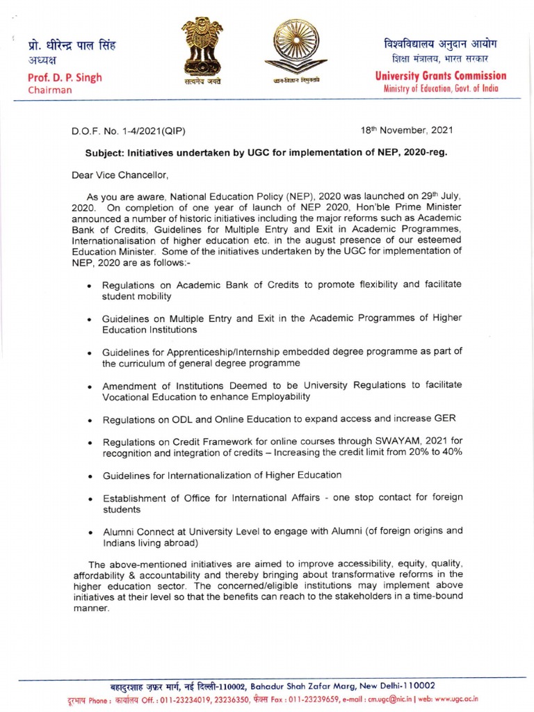 UGC Letter Implementation of NEP | PDF | Higher Education