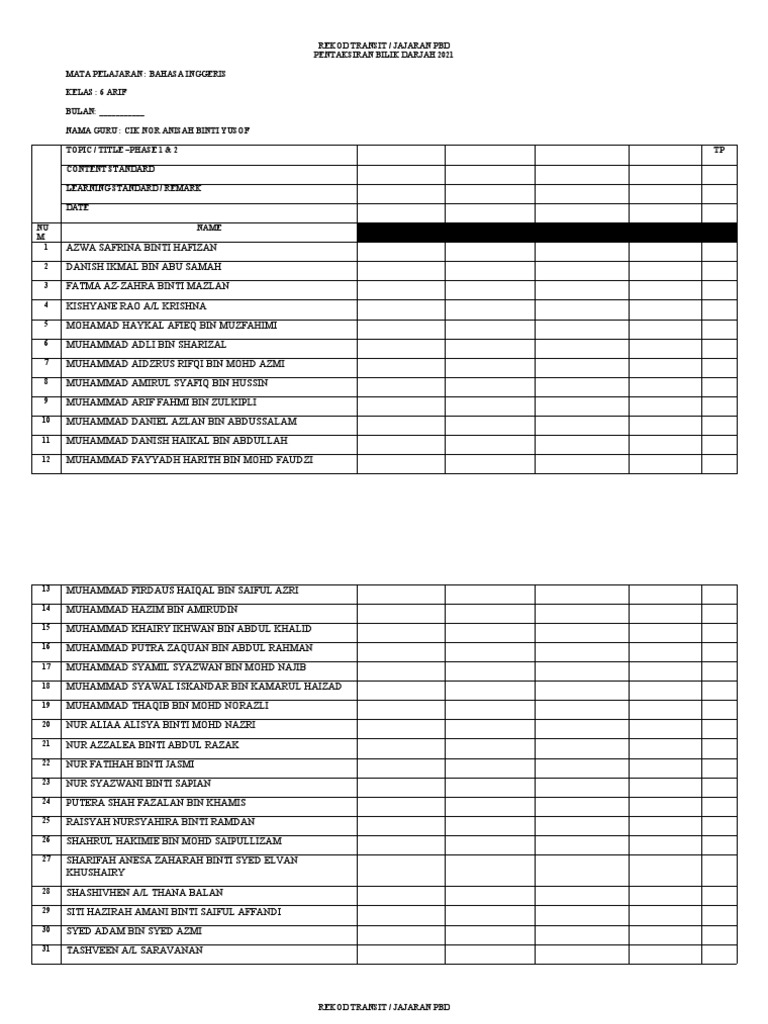 Rekod Transit PBD Bi - Y6 | PDF
