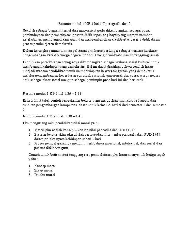 Resume PKN Modul 1 KB 1 Hal 1 | PDF
