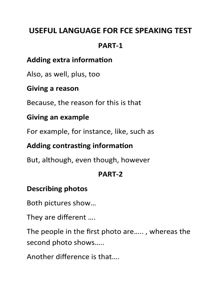 FCE Speaking Test Useful Phrases Guide | PDF