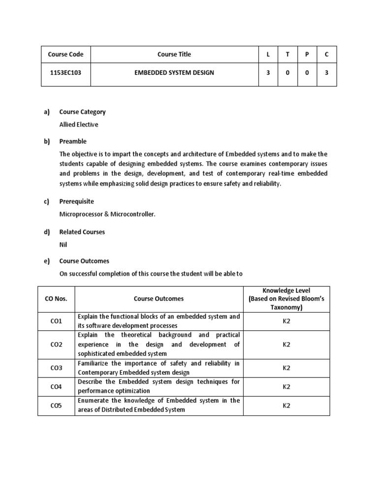 Course Code Course Title L T P C 1153EC103 Embedded System Design 3 0 0 ...