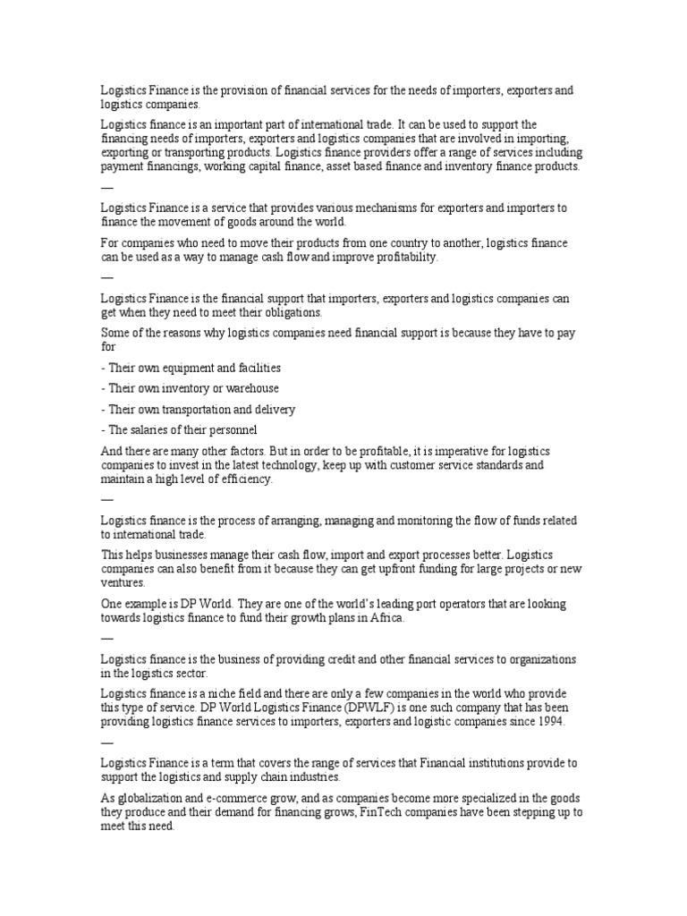 What Is Logistics Finance | PDF | Railroad Car | Logistics