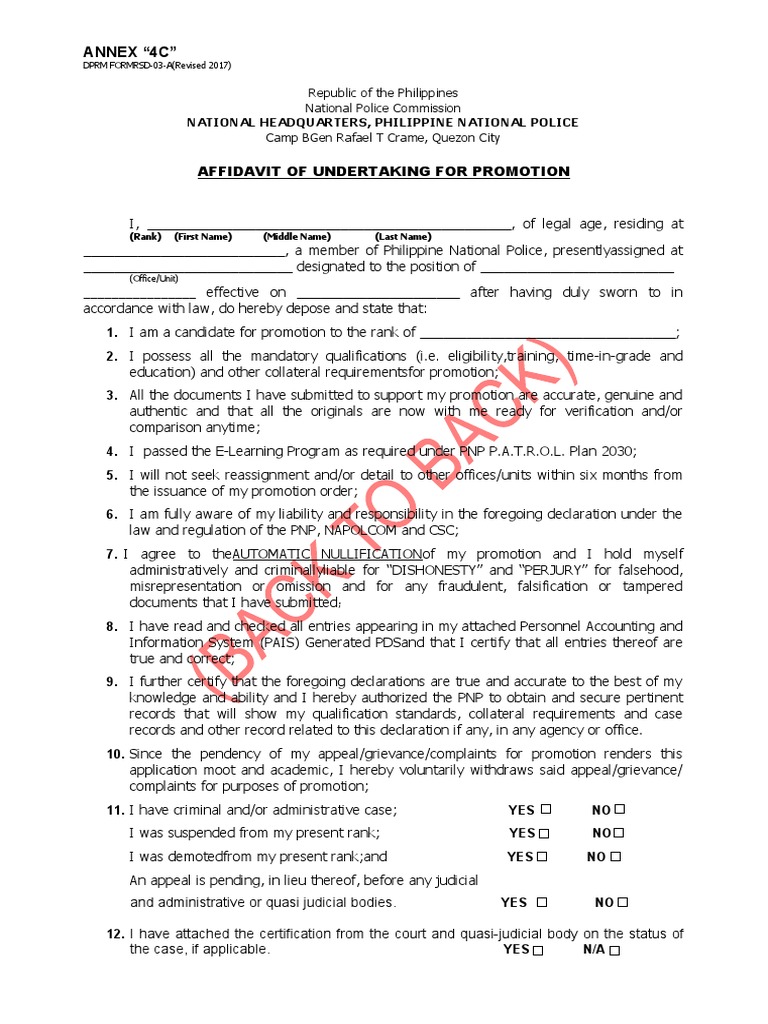 Annex 4C Affidavit of Undertaking | PDF | Affidavit | Complaint