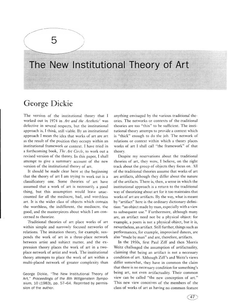 Dickie - The New Institutional Theory of Art | PDF