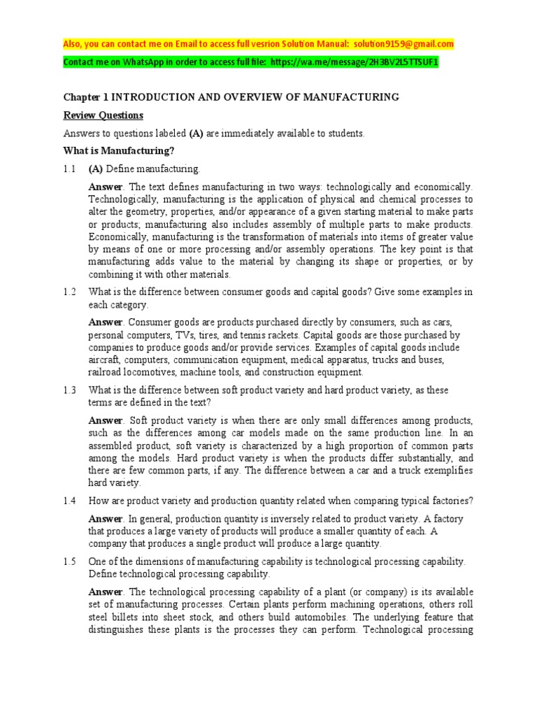 Sample For Solution Manual Fundamentals of Modern Manufacturing 7th ...