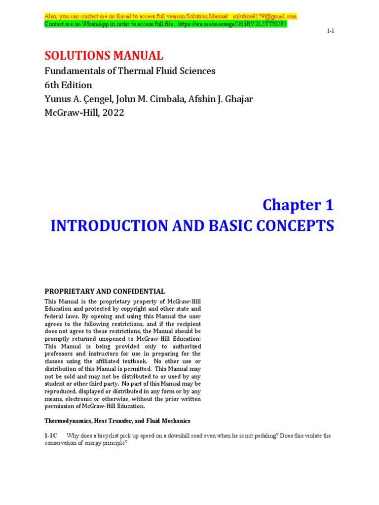 Sample For Solution Manual Fundamentals of Thermal Fluid Sciences 6th Edition International ...