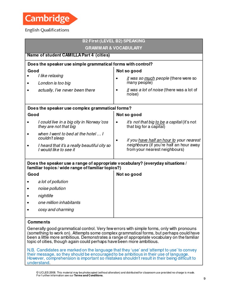B2 First (Level B2) Speaking Gram M Ar & Vocabulary | PDF | Stress ...