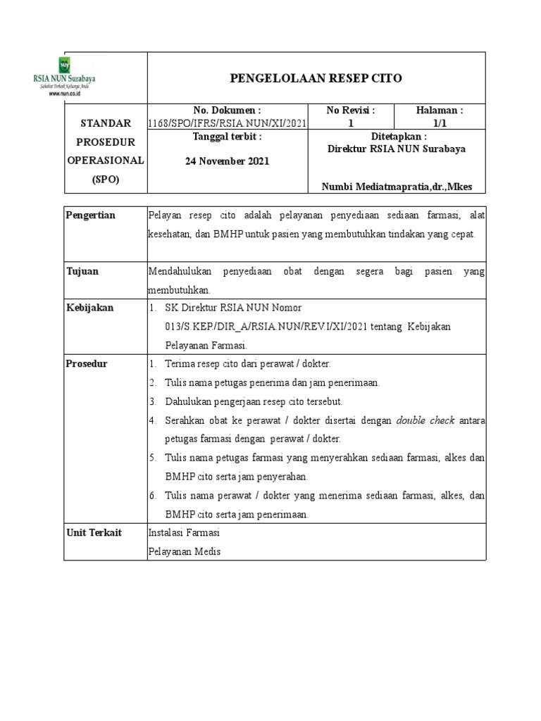 Pengelolaan Resep Cito di RSIA NUN | PDF | Pengembangan Diri ...