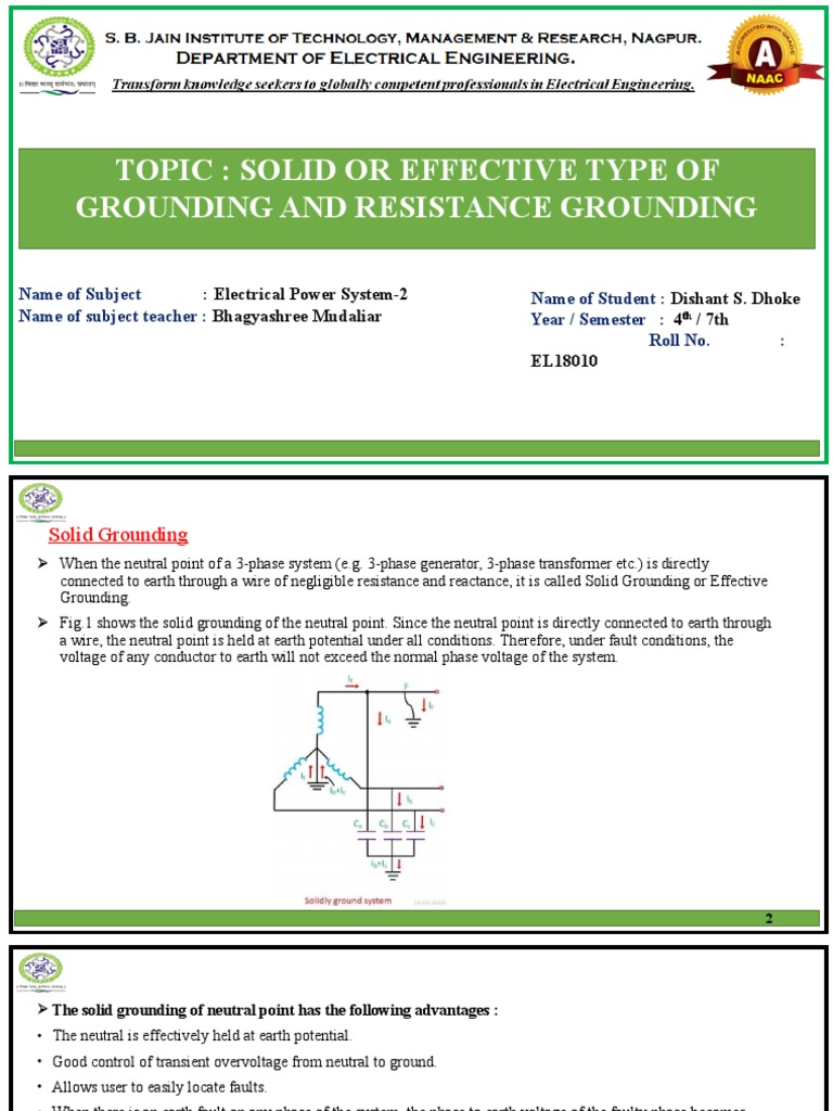 Solid or Effective Grounding and Resistance Grounding | Download Free ...