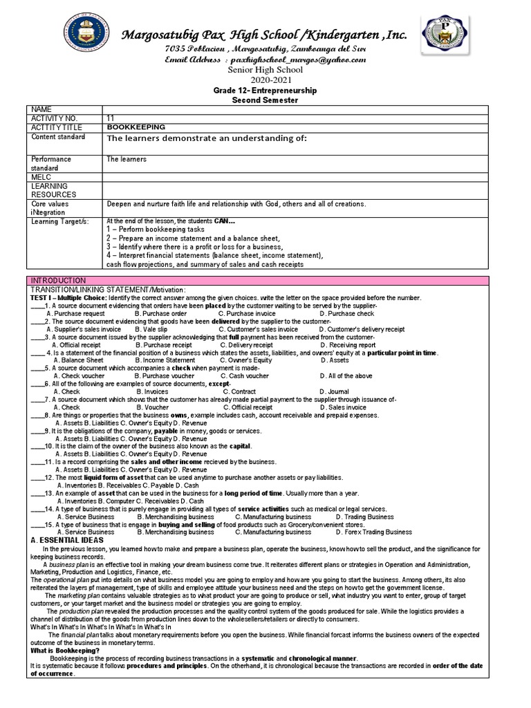 Entrep m-11 Bookkeeping NEW | PDF | Debits And Credits | Depreciation