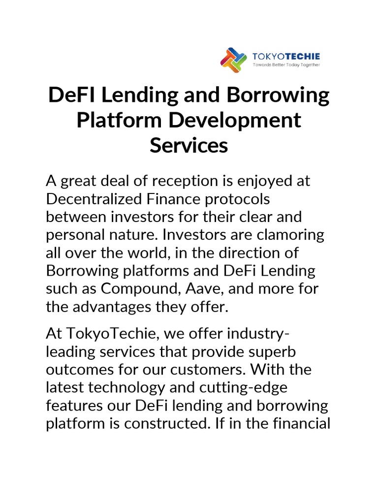 DeFI Lending and Borrowing Platform Development Services | PDF | Economies | Business