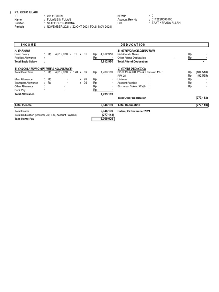 Contoh Slip Gaji Sederhana | PDF | Taxes | Government Finances