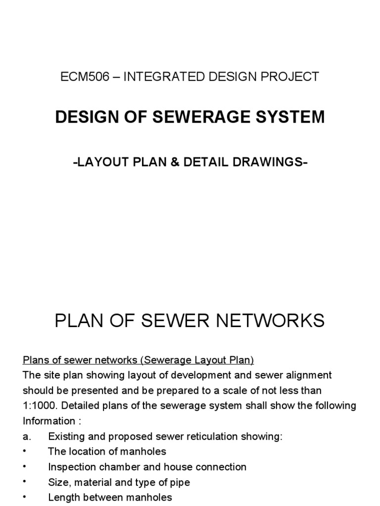 Design and Layout of a Sewerage System: Detailed Plans, Drawings and ...