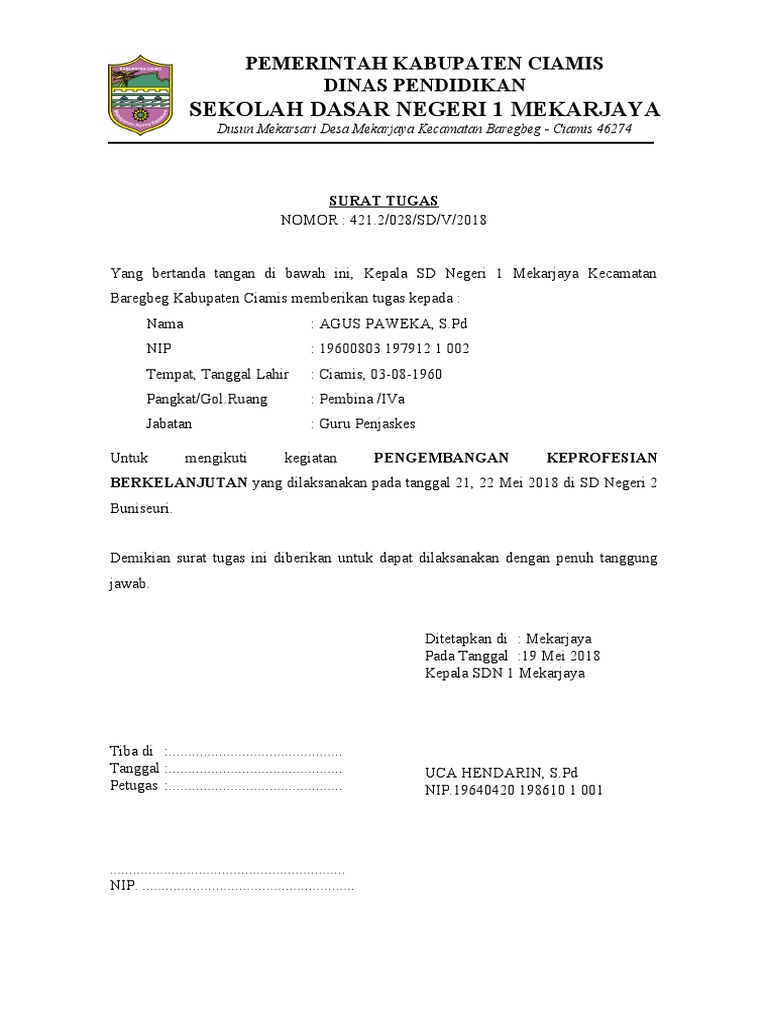 Surat Tugas PKB Agus Paweka | PDF