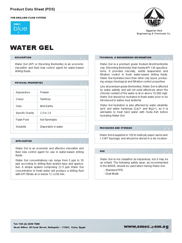 Water Gel: Product Data Sheet (PDS) | PDF | Water | Gel