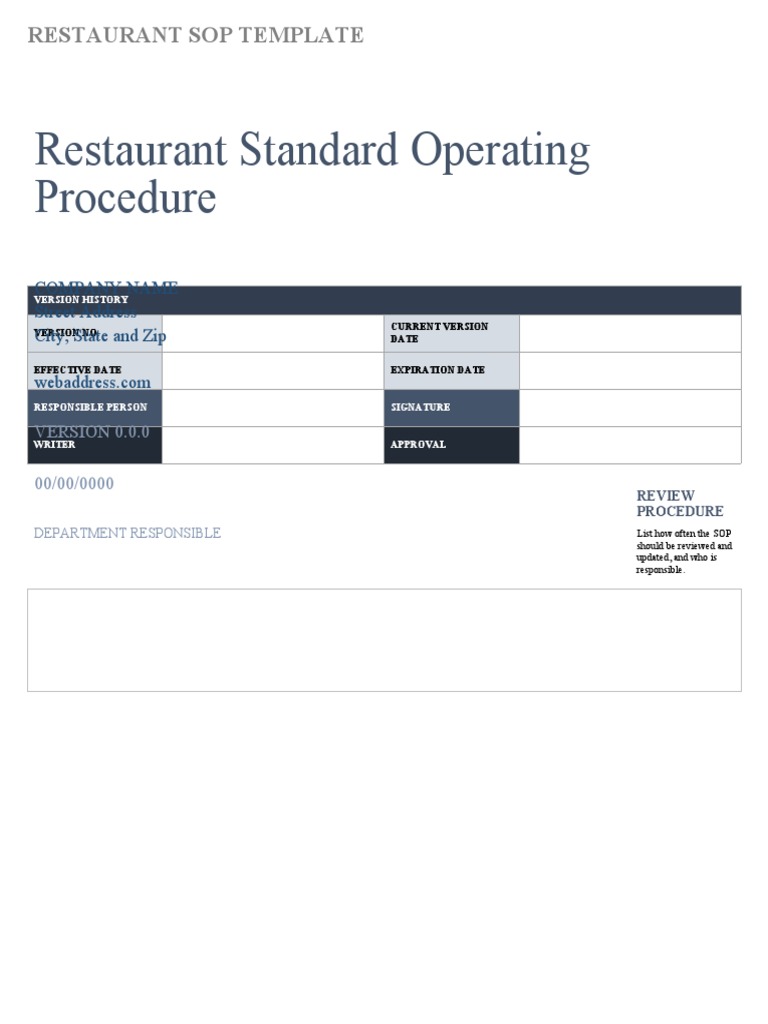 Restaurant Sop Template | PDF | Foods | Restaurants