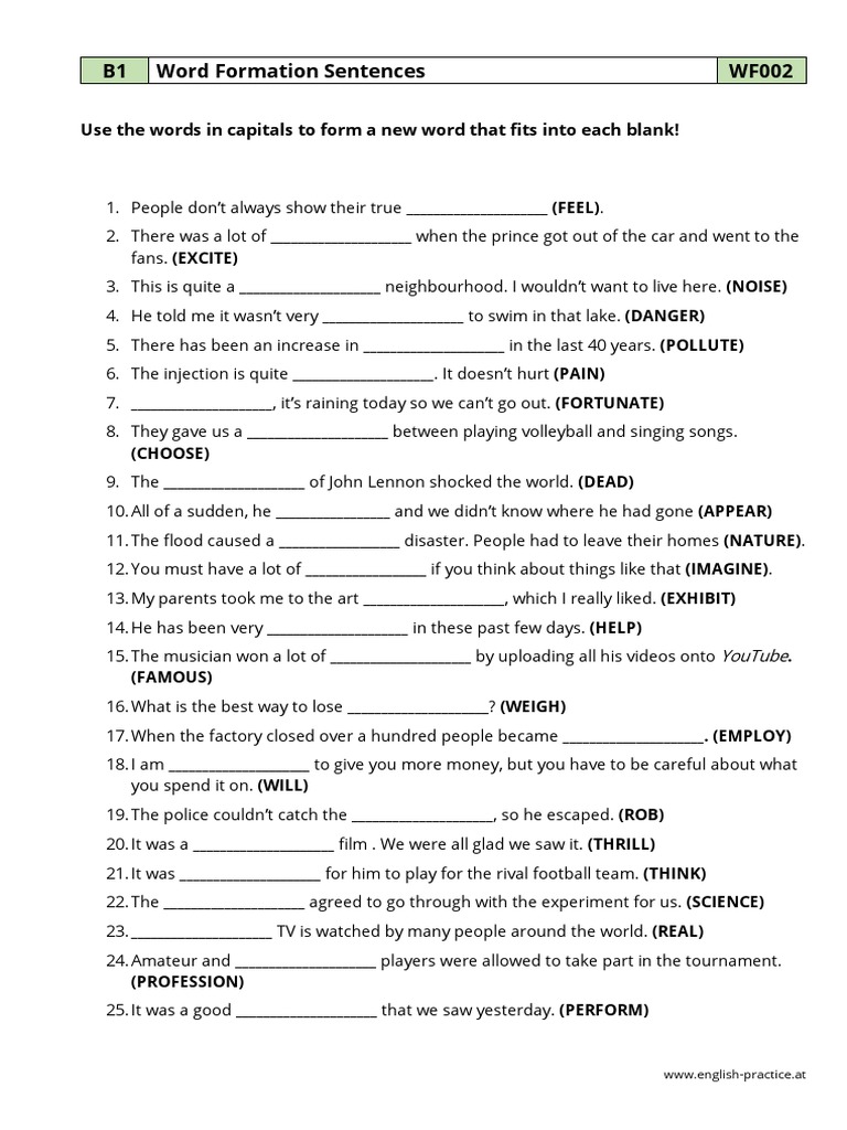 B1 Word Formation Exercises | PDF