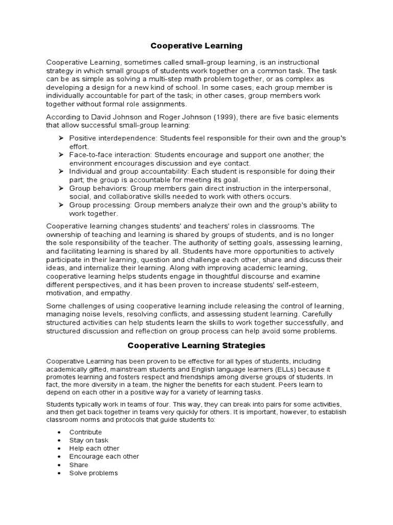 Cooperative Learning | PDF | Learning | Teachers