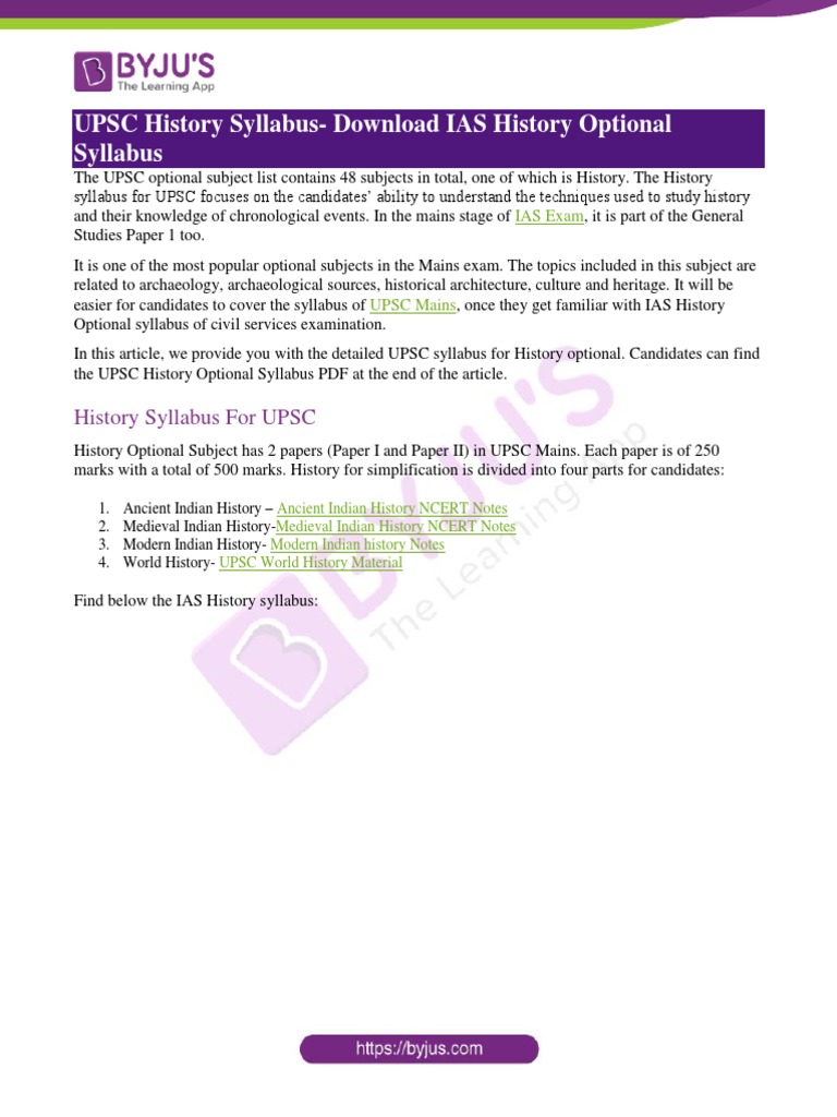 UPSC History Syllabus-Download IAS History Optional Syllabus | PDF