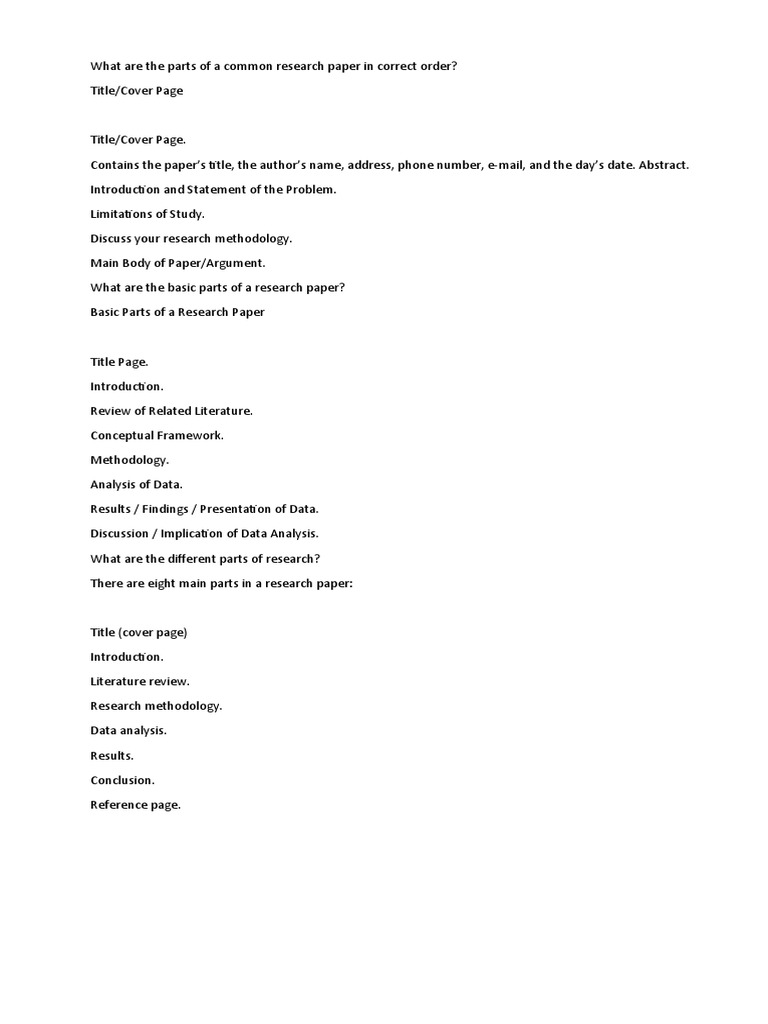 What Are The Parts of A Common Research Paper in Correct Order | PDF
