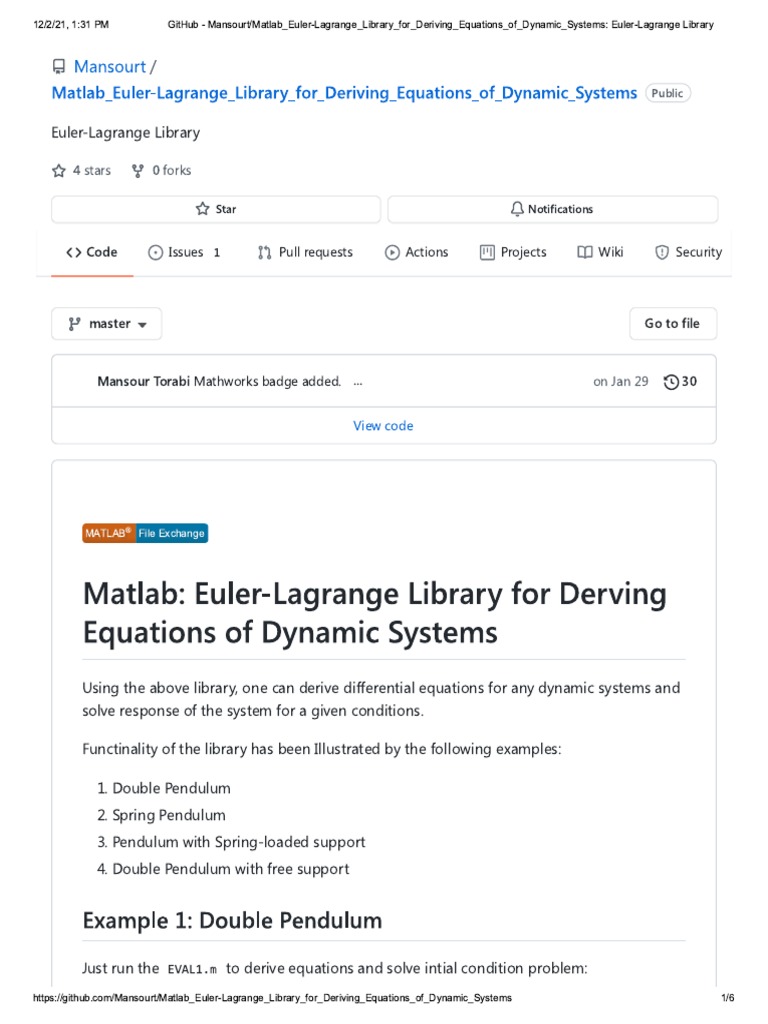Mansour Torabi Matlab Euler-Lagrange Library | PDF Mansour Torabi Matlab Euler-Lagrange Library | PDF