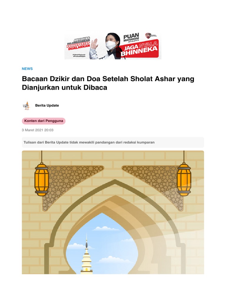 Bacaan Dzikir Dan Doa Setelah Sholat Ashar | PDF