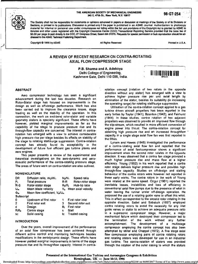 1996-Review of Contra Rotating Axial Compressor | PDF | Turbine ...