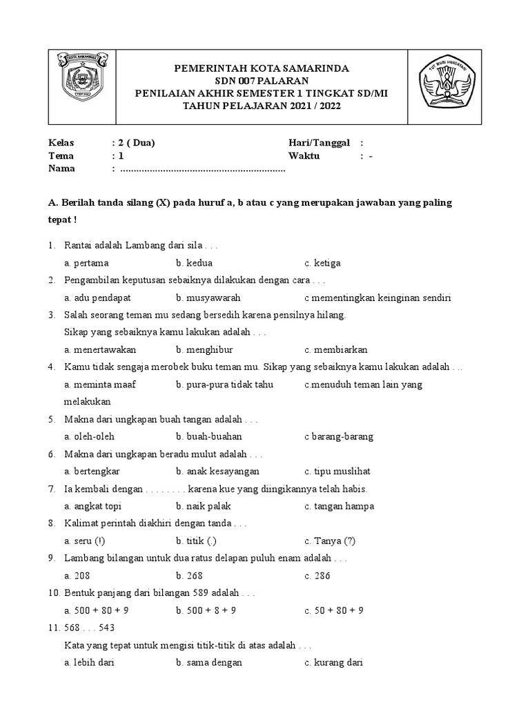 Ulangan Semester 1 2021 | PDF