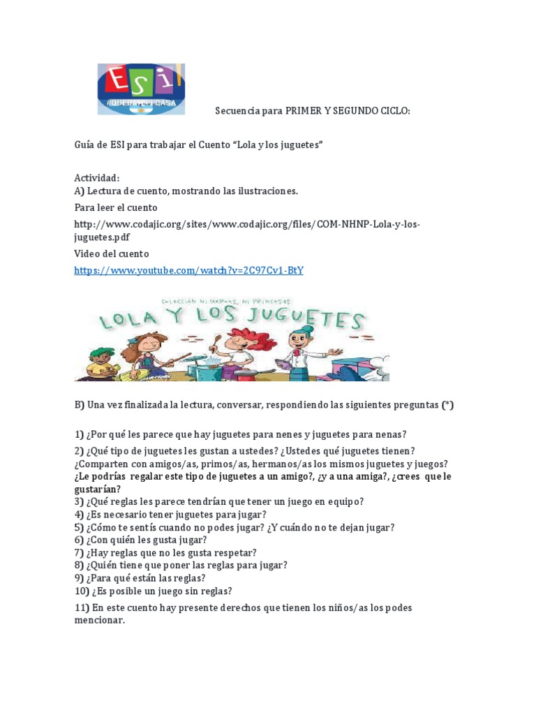 Actividad de Esi Primer y Segundo Ciclo | PDF