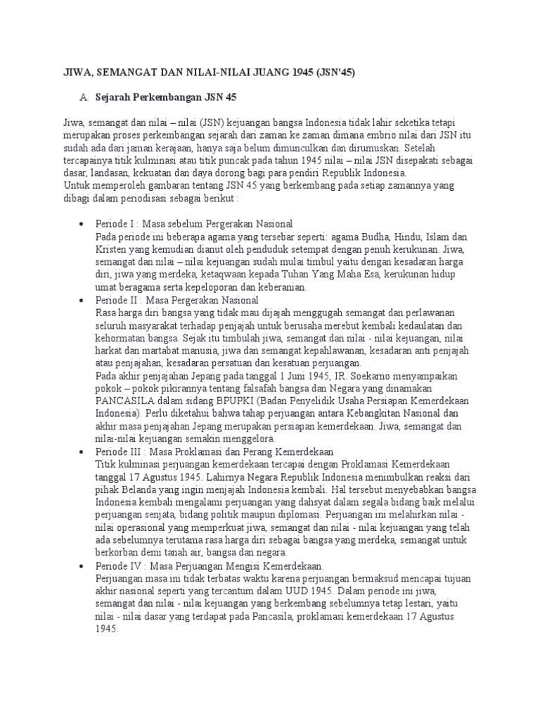 Jiwa, Semangat Dan Nilai-Nilai Juang 1945 (Jsn'45) | PDF