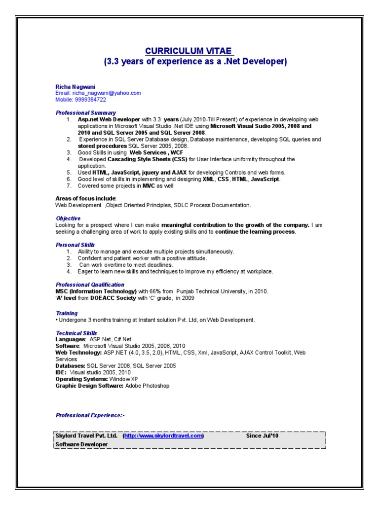 Curriculum Vitae: Richa Nagwani | Download Free PDF | Microsoft Visual Studio | Internet & Web