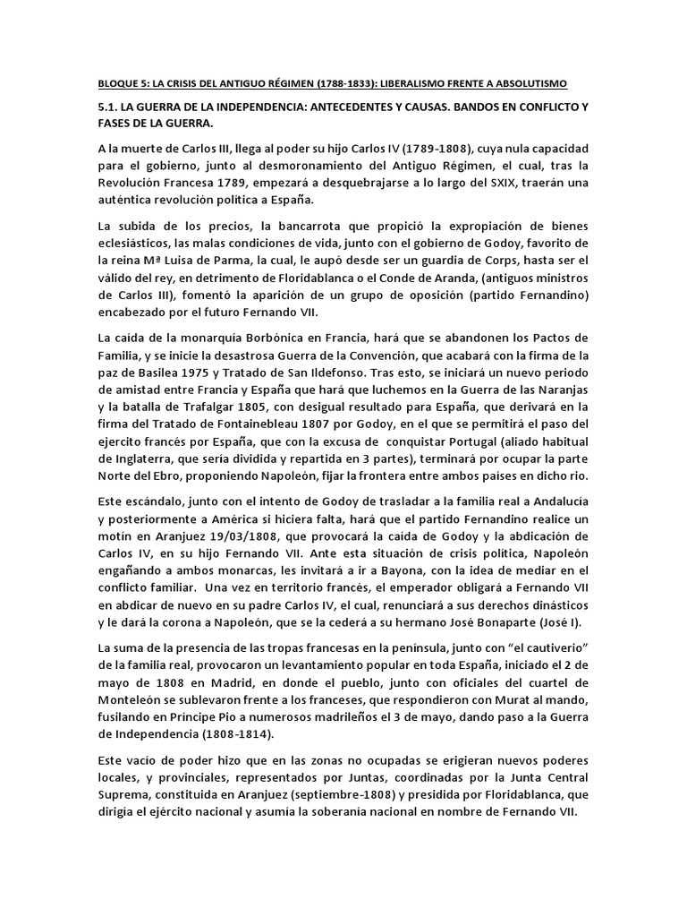 Bloque 5 Historia De España 2ºbachillerato Curso 2020 2021 Pdf